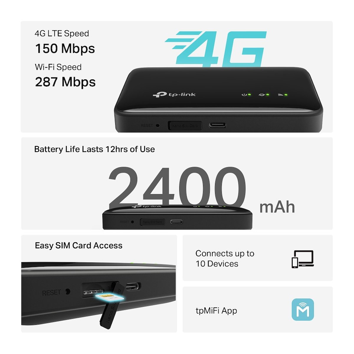 TP-LINK - M7005- Hotspot 4G fino a 150Mbps - Wi-Fi 6 2.4GHz - Batteria ...
