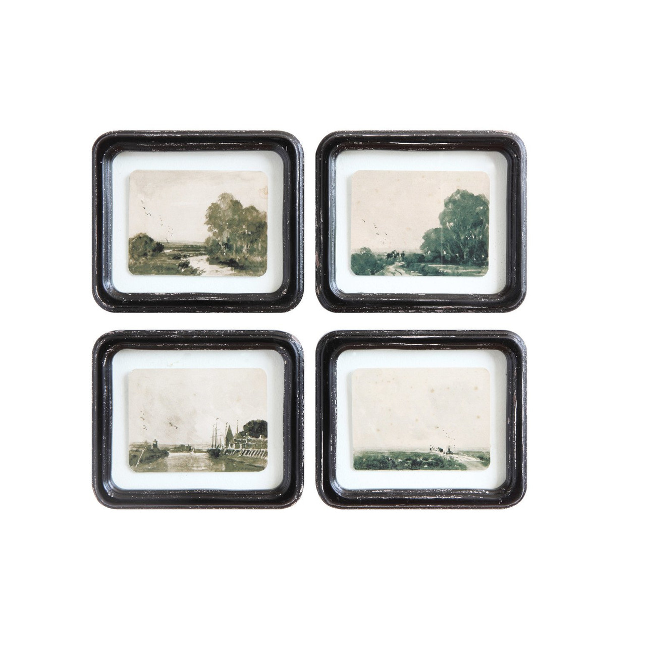 Wood Framed Antiqued Landscape - Garden Cottage