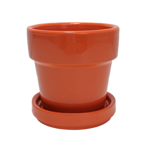 Mini Ceramic Pot + Saucer - 2 3/4" x 2 3/4"- Orange - Hirt's Gardens