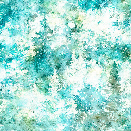 Running With the Pack Aqua Pine Trees Cotton Fabric - Ben Franklin Online