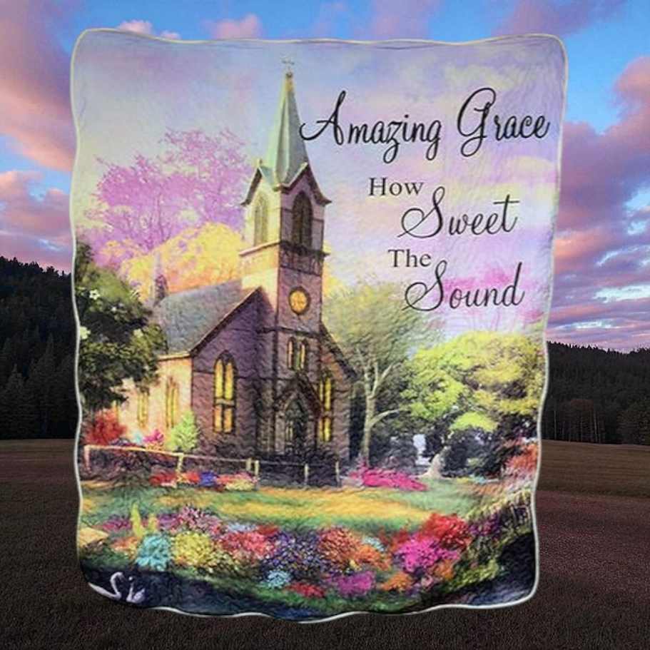 50" x 60" Inspirational Quilted Throw - Amazing Grace How Sweet The ...