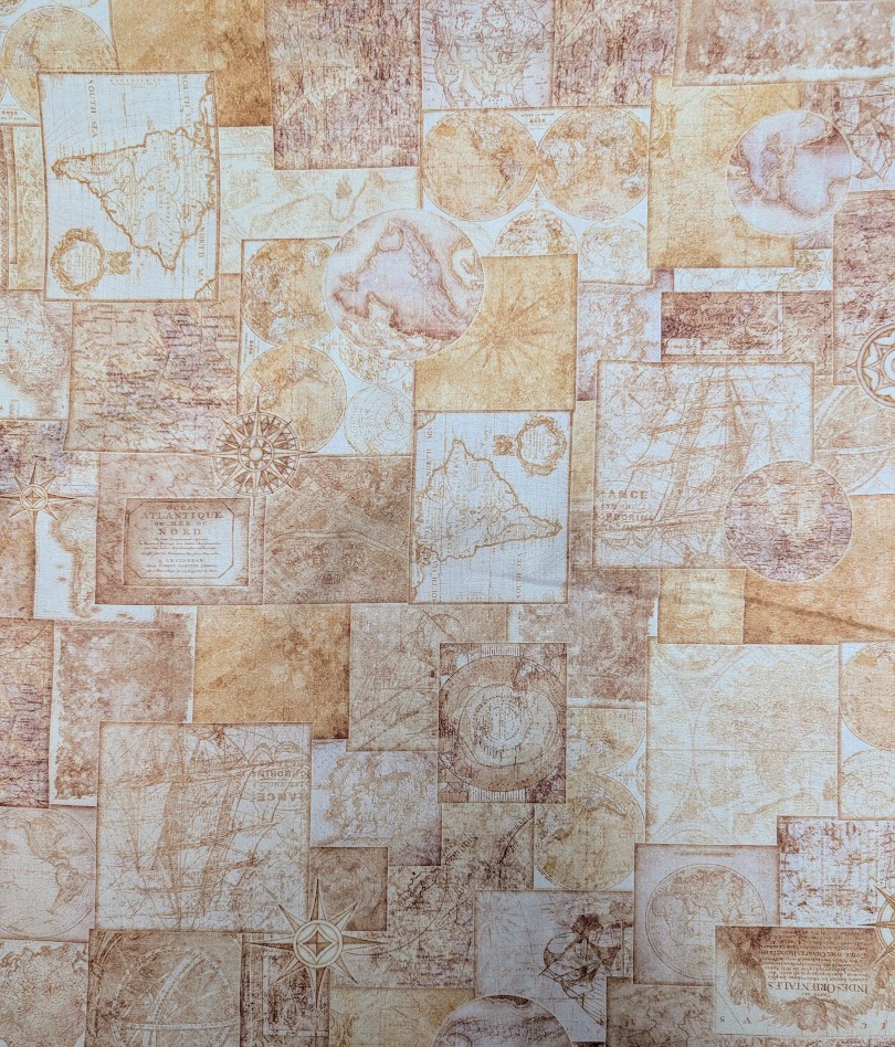 Globetrotter Map Collage Tan Cotton Fabric by QT Fabrics - Ben Franklin ...