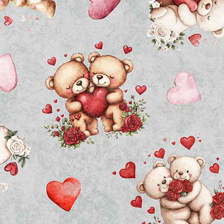 Hearts & Hugs Gray Bears & Hearts Cotton Fabric - Ben Franklin Online