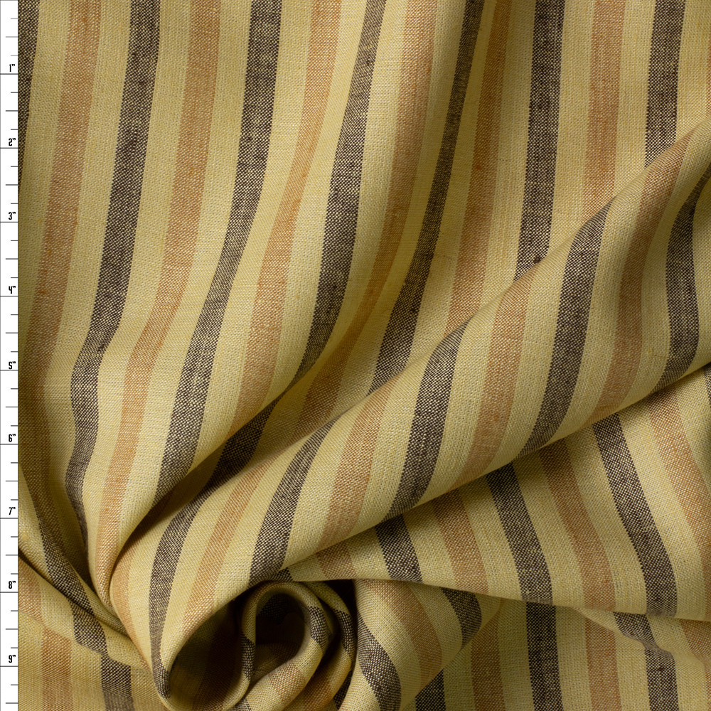 Cali Fabrics Flax, Tan, and Black, Vertical Stripe Designer Linen ...