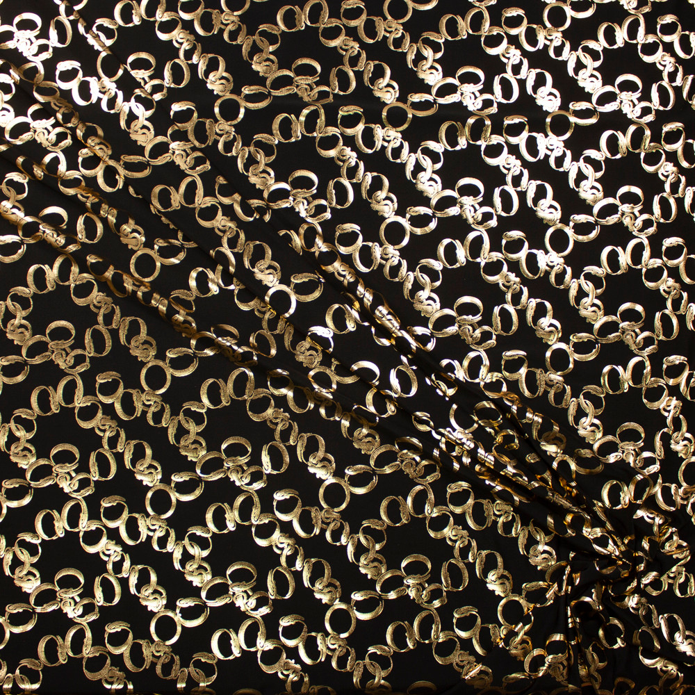 Cali Fabrics Metallic Gold Chain on Black Stretch Poly/Spandex Knit ...