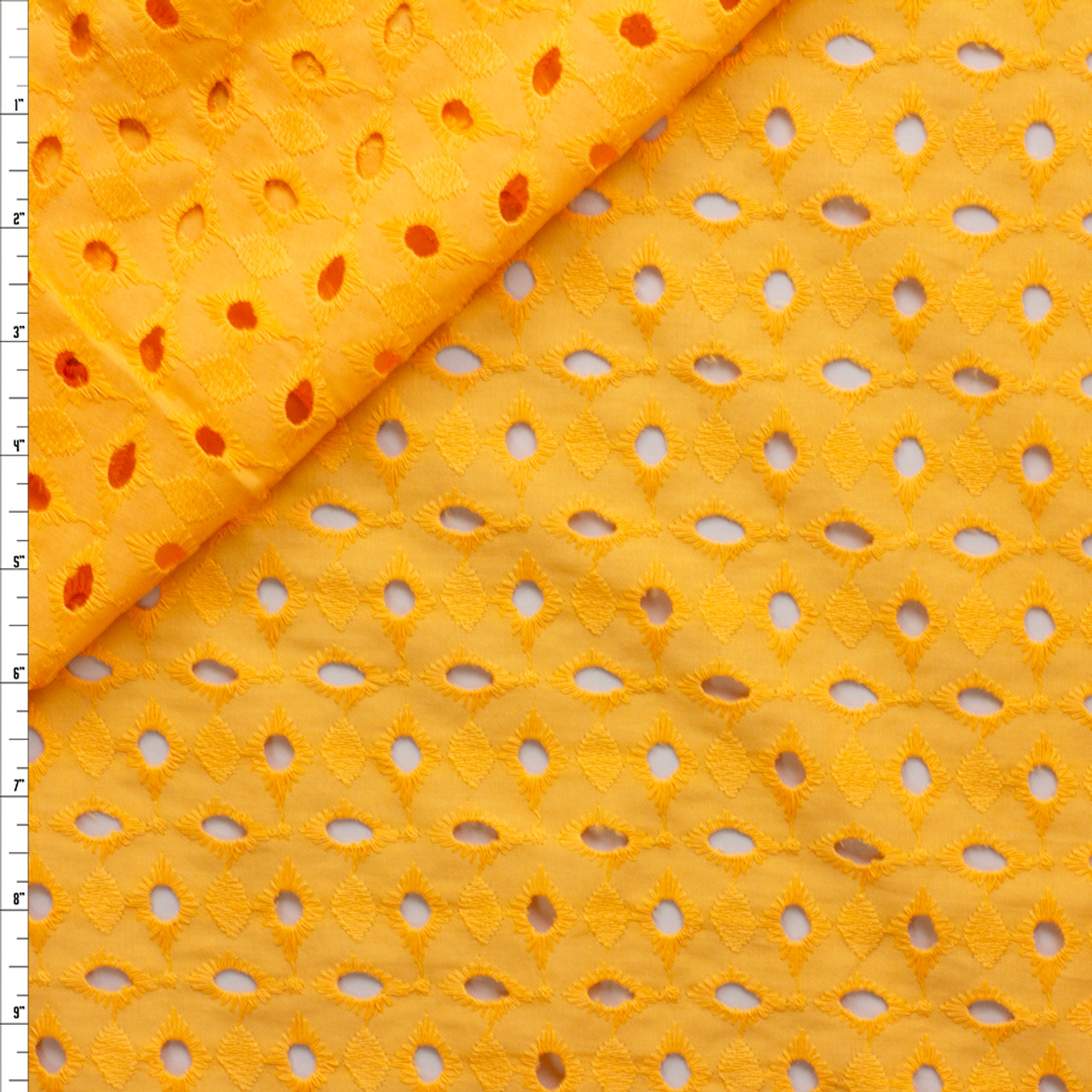 Cali Fabrics Bright Orange Diamond Pattern Cotton Eyelet Fabric by the Yard
