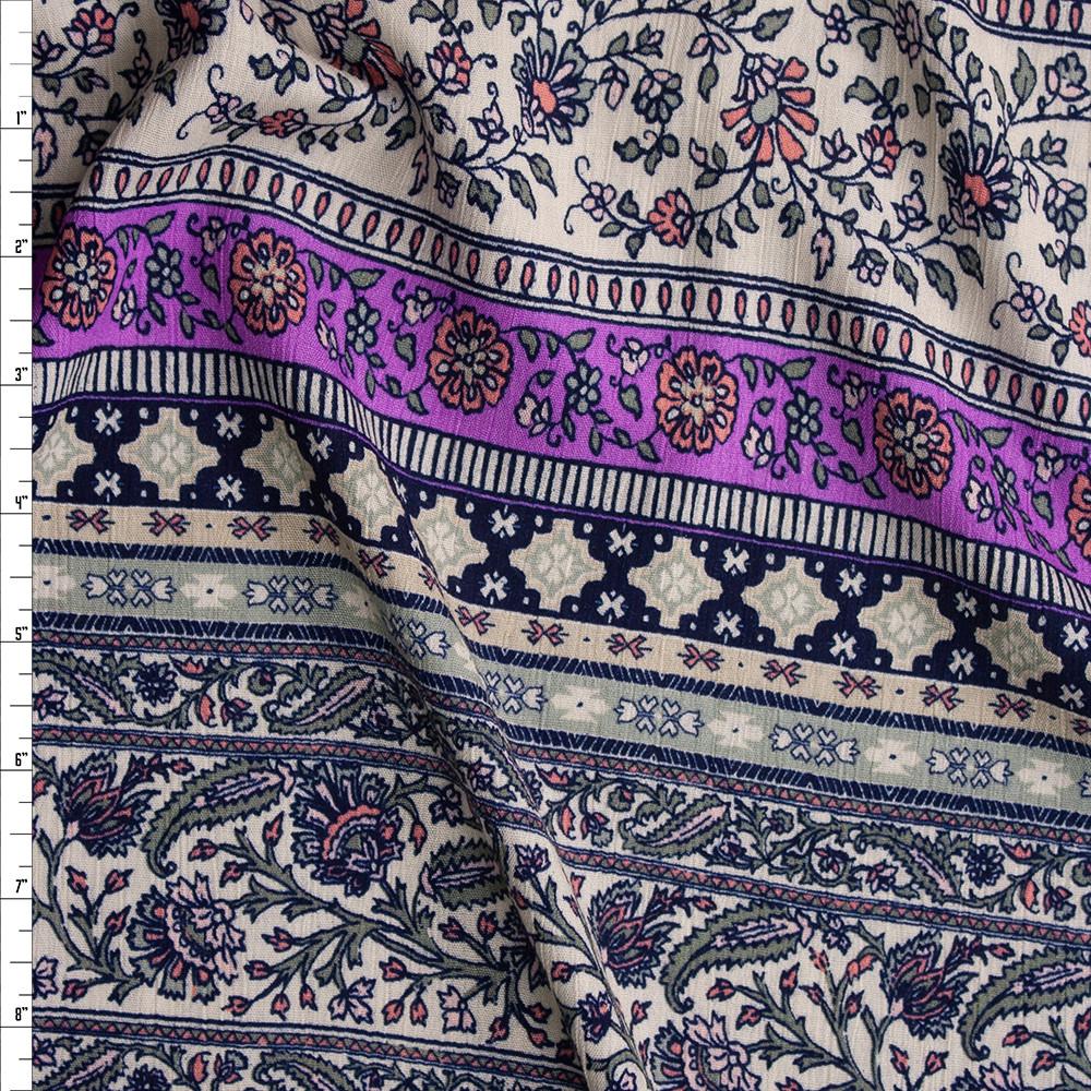 Cali Fabrics Vibrant Boho Medallions on Black Rayon Challis Rayon ...