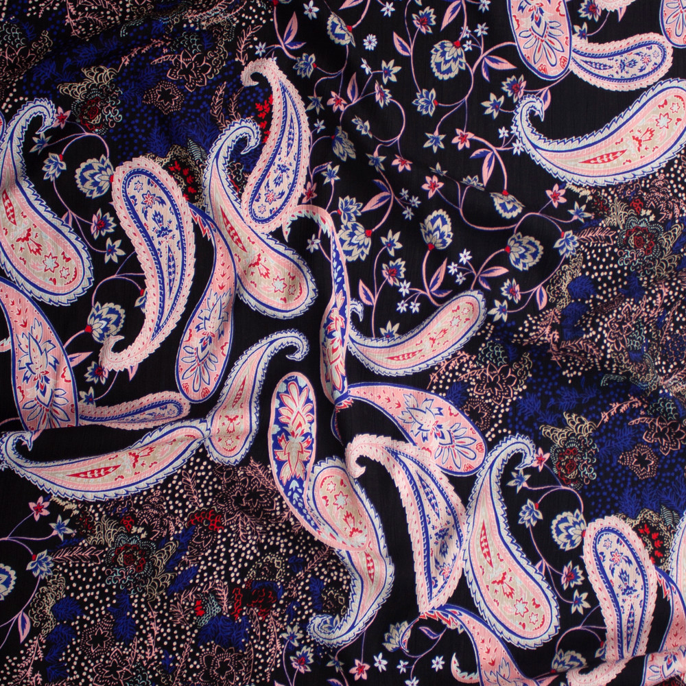 Cali Fabrics Vibrant Boho Medallions on Black Rayon Challis Rayon ...