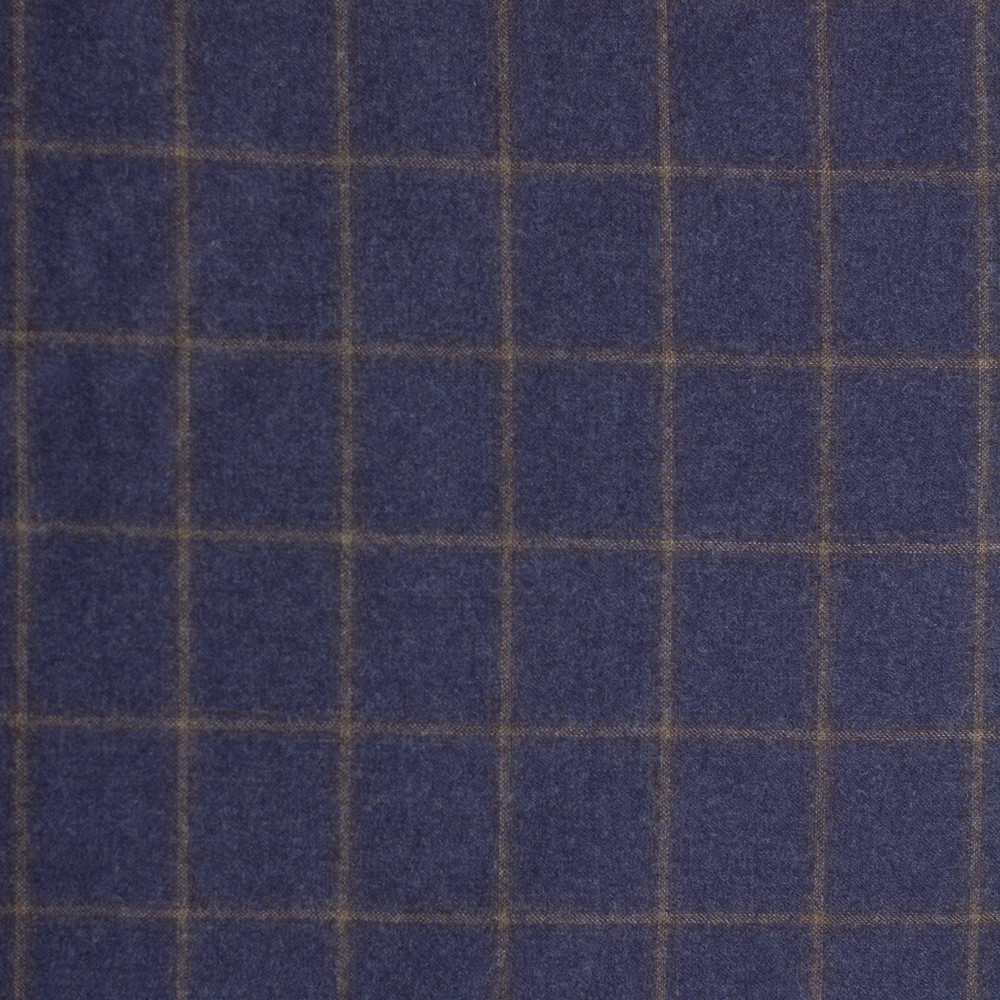 Cali Fabrics Brown on Navy Windowpane Plaid Fine Italian Brushed Wool ...