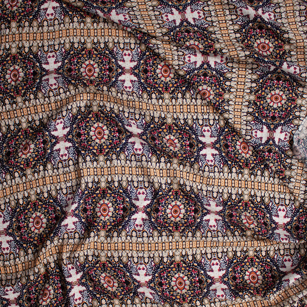 Cali Fabrics Tan, Mustard, Ivory, and Black Bohemian Stripe Rayon ...