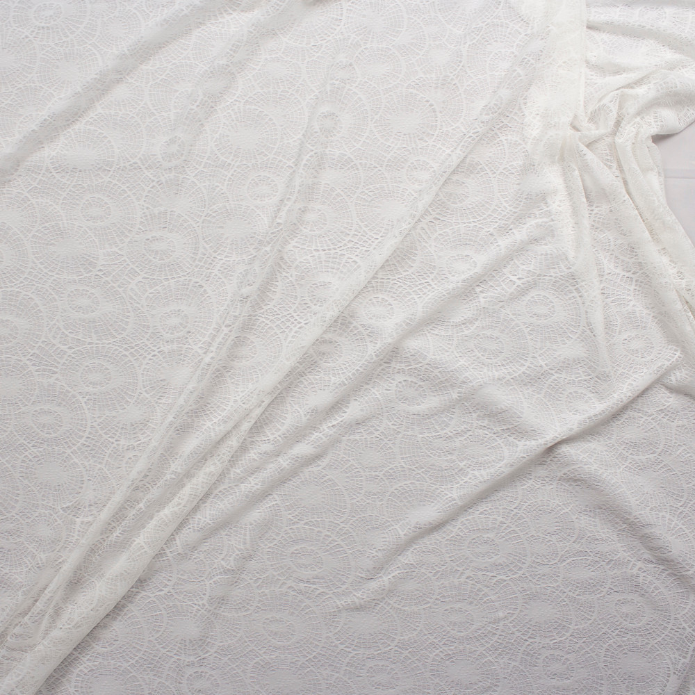 Cali Fabrics Warm White Medallion Pattern Stretch Lace Fabric by the Yard