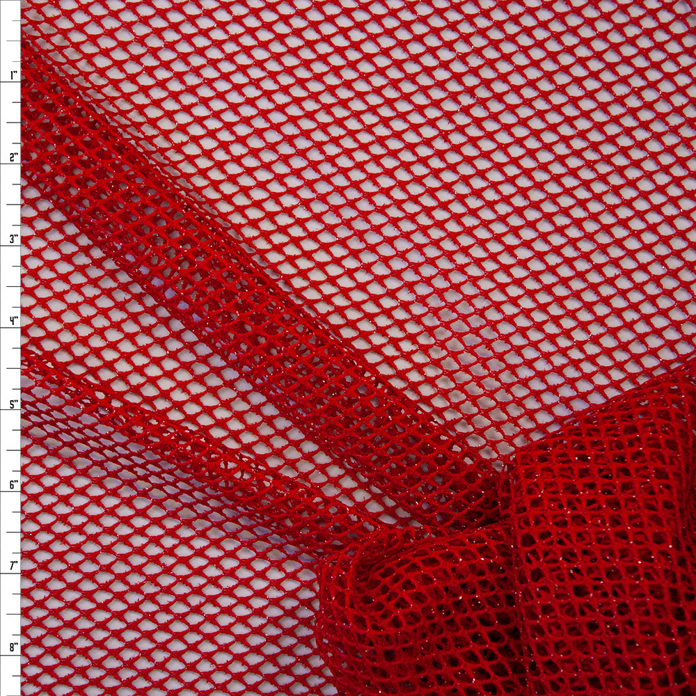 Cali Fabrics Metallic Silver on Red Fishnet Fabric by the Yard