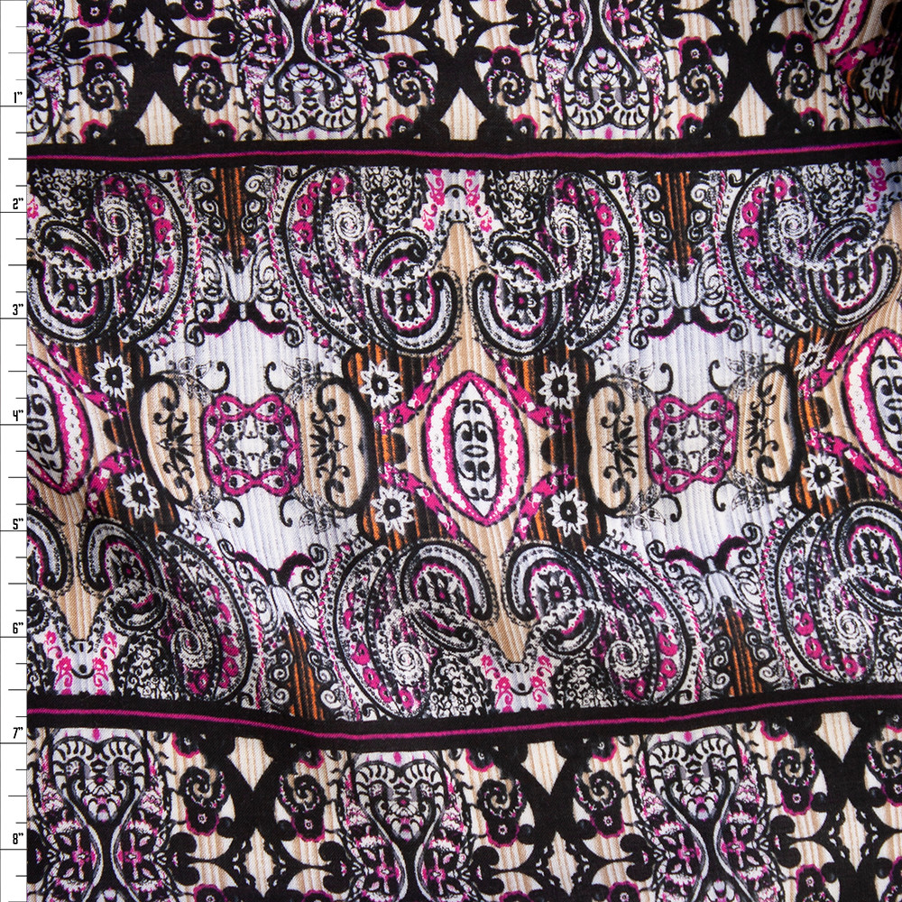 Cali Fabrics Tan, Black, Ivory, Plum, and Red Bohemian Stripe Rayon ...