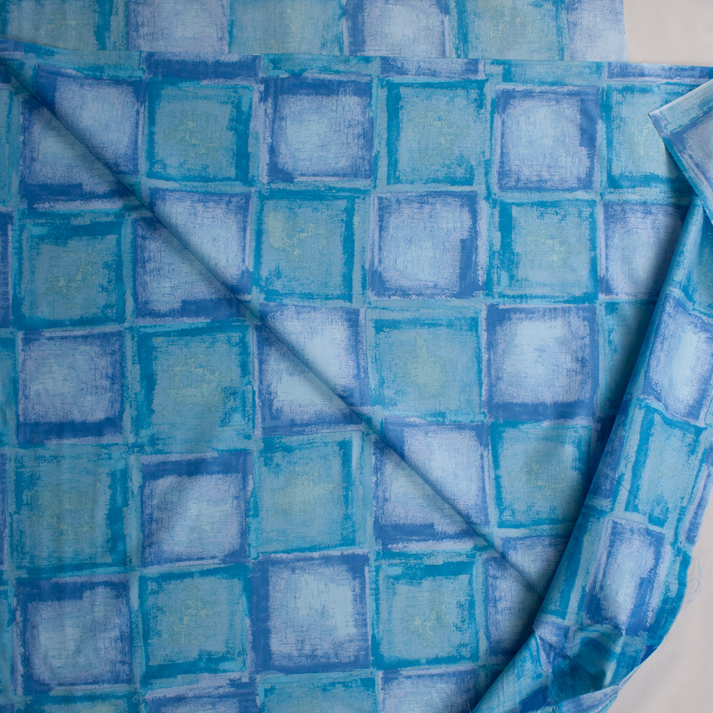 Cali Fabrics Deep Blue Grid Tiles Designer Cotton Shirting from ‘Tori ...