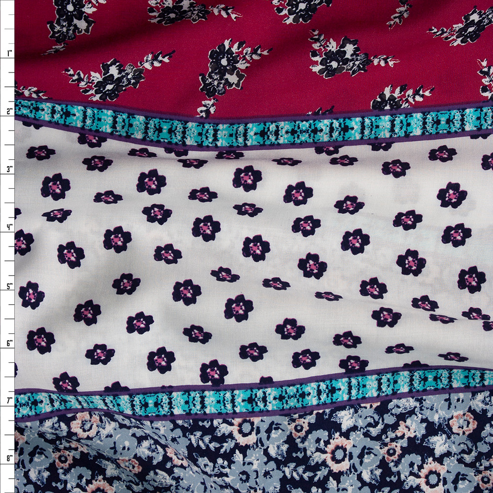 Cali Fabrics Brown, Red, Aqua, an Hot Pink Bohemian Border Print Rayon ...