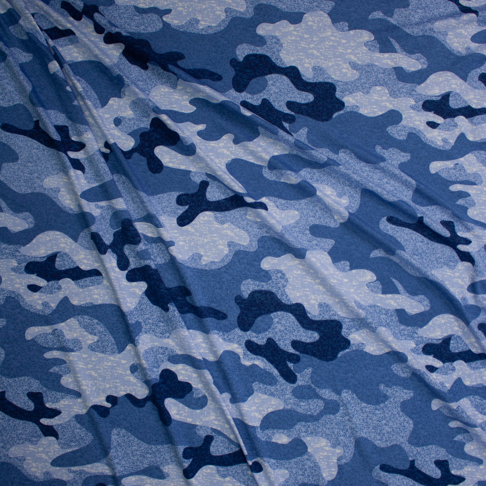 Cali Fabrics Grunge Blue Camouflage Double Brushed Poly Fabric by the Yard
