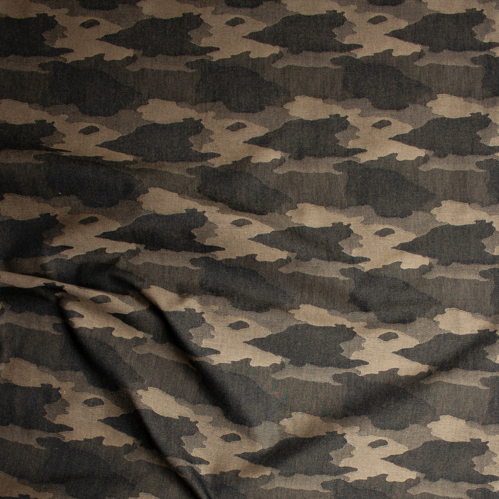 Cali Fabrics Tan and Black Denim Woven Camouflage Pattern Designer ...