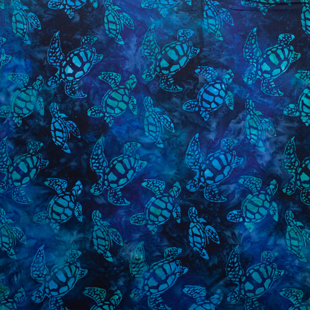 Cali Fabrics Turquoise Turtles on Deep Blue Authentic Indonesian Batik ...