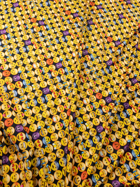 Cali Fabrics Emoji Mania on Black Nylon/Spandex Swim Knit Fabric by the ...