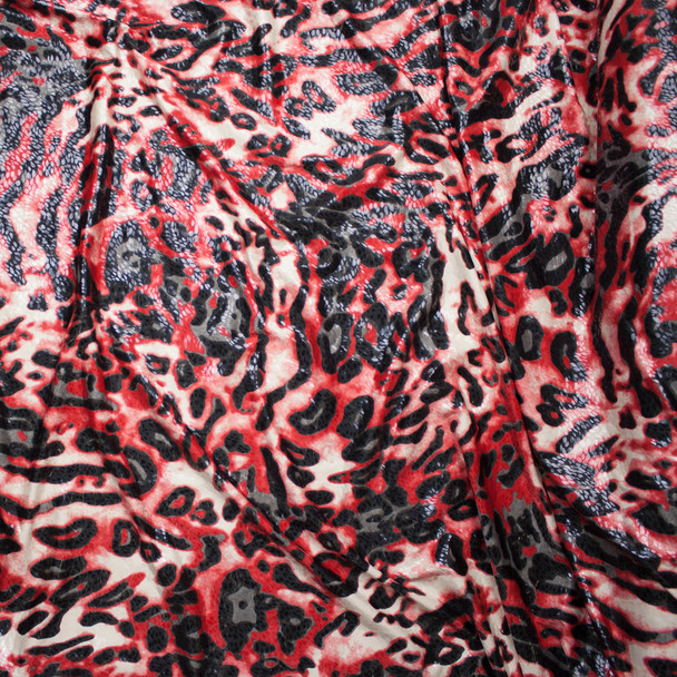 Cali Fabrics Red, Grey, and Vlack Leopard Print Poly Knit with Gloss ...
