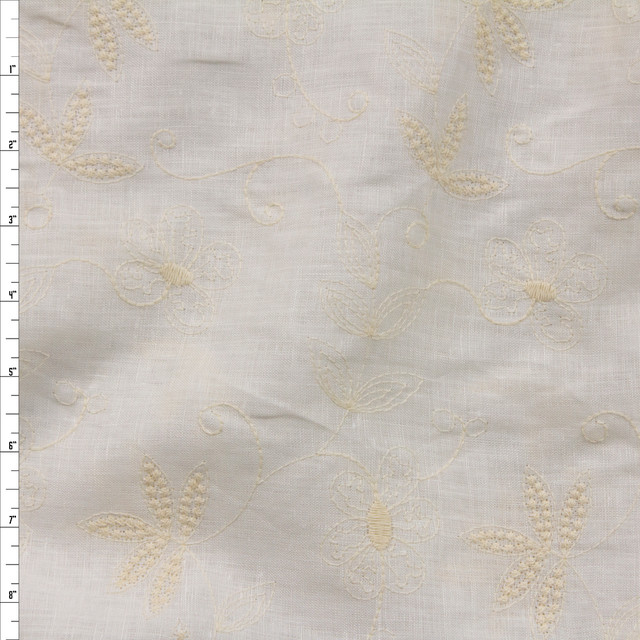 Cali Fabrics Ivory Embroidered Paisley on Ivory Soft Mesh Fabric by the ...