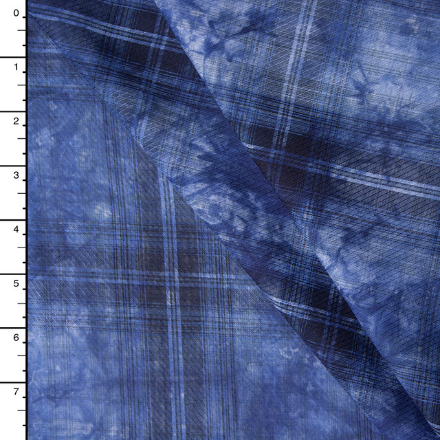 Cali Fabrics | Deep Blue Tie Dye Plaid Rayon Voile