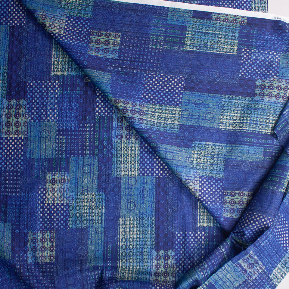 Cali Fabrics Deep Blue Grid Tiles Designer Cotton Shirting from ‘Tori ...