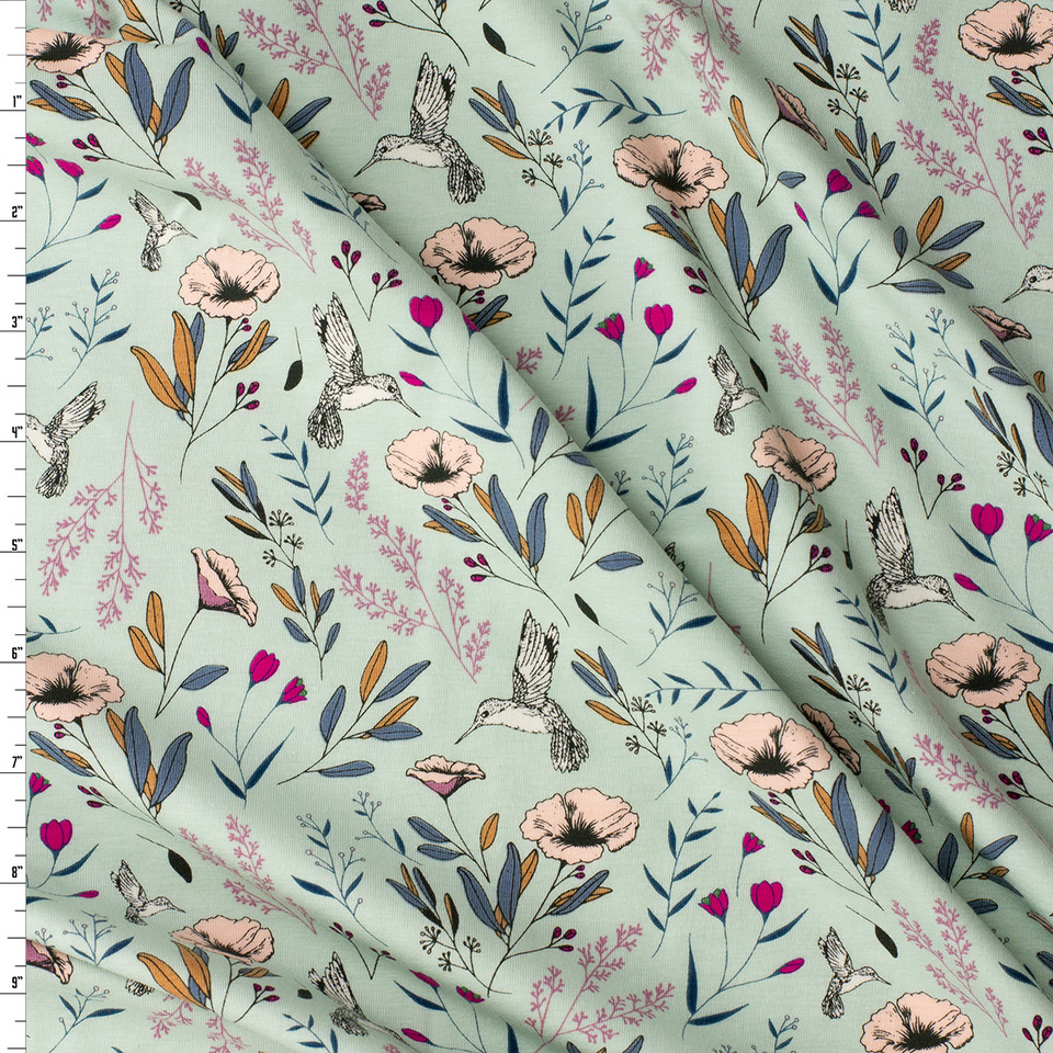Cali Fabrics Mystical Land Magic Fauna Waterfall Stretch Cotton Jersey ...
