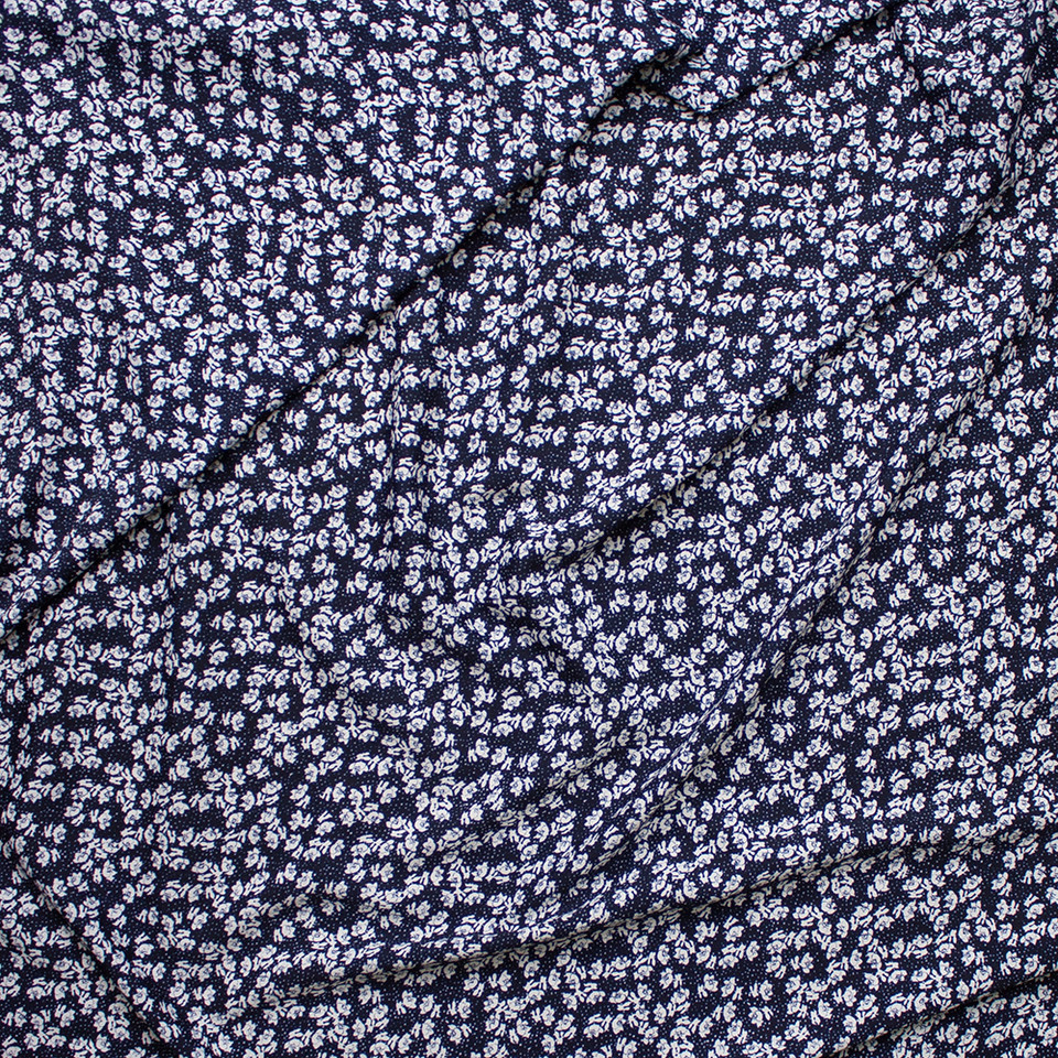 Cali Fabrics Offwhite Small Floral on Navy Georgette Print Fabric by ...