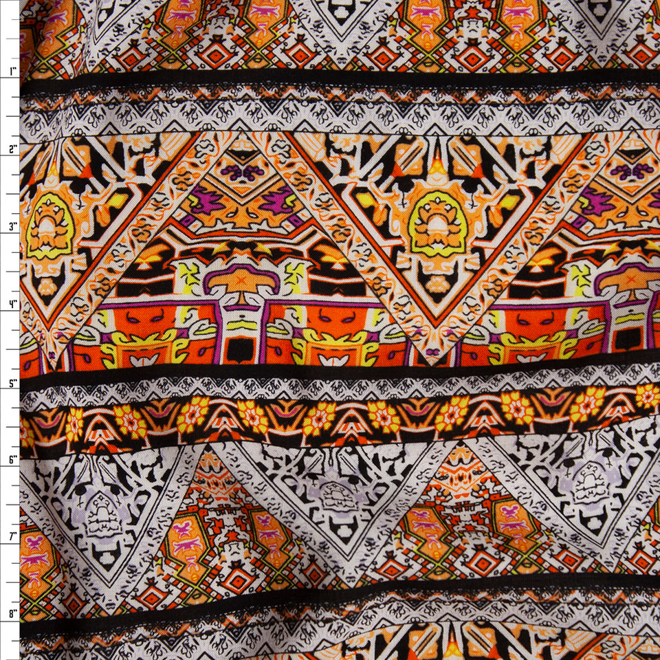 Cali Fabrics Tan, Mustard, Ivory, and Black Bohemian Stripe Rayon ...