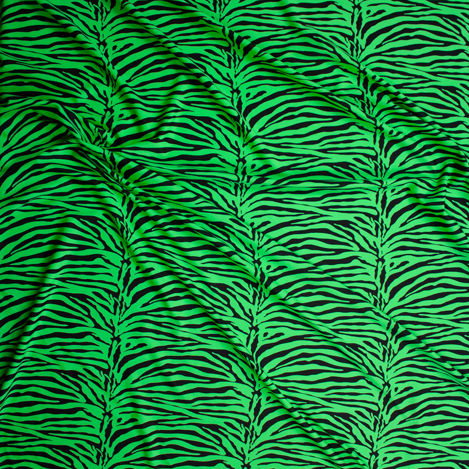 Cali Fabrics Neon Green and Black Tiger Print Nylon Spandex Fabric by ...
