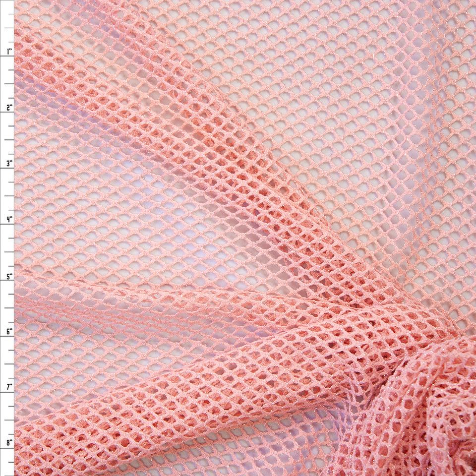 Cali Fabrics Metallic Silver on Blush Fishnet Fabric by the Yard