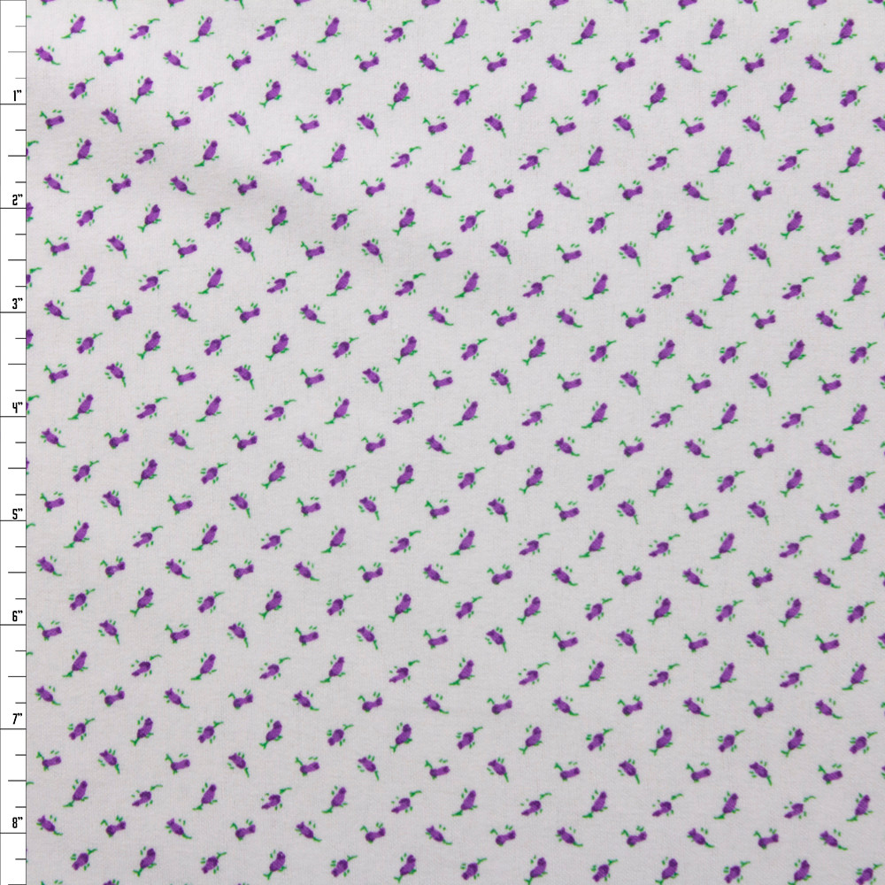 Cali Fabrics Purple Mini Floral on White Double Nap Cotton Flannel ...
