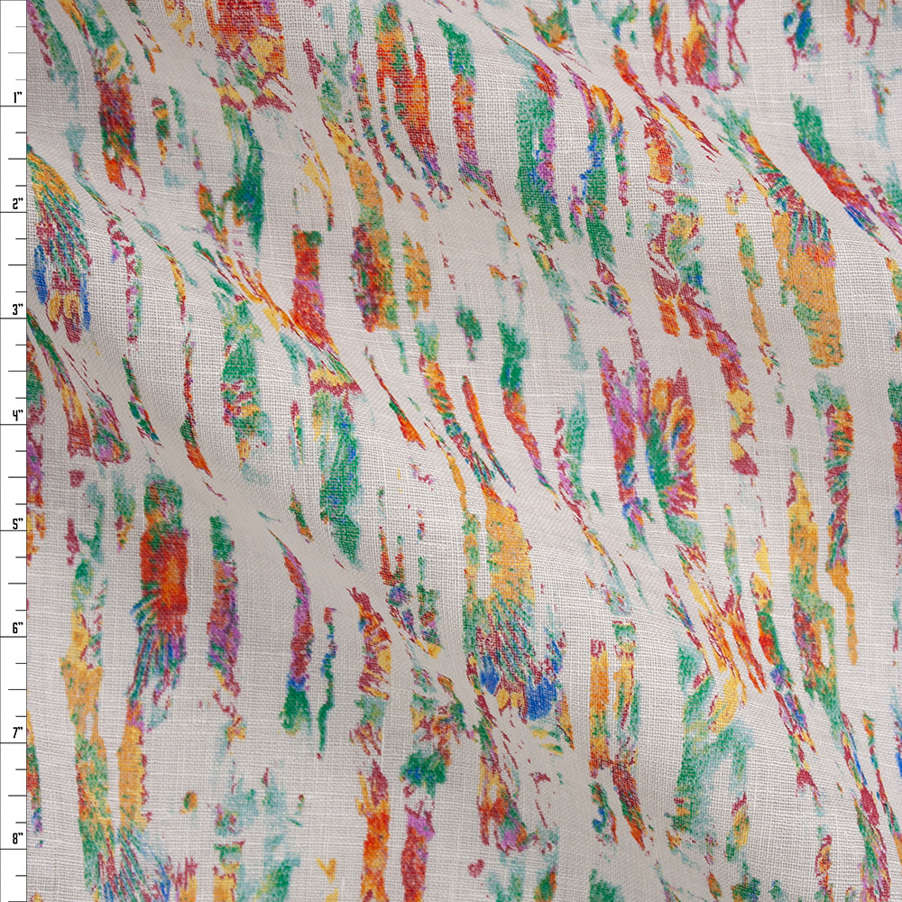 Cali Fabrics Vibrant Colorful Vertical Streaks on Offwhite Lightweight ...