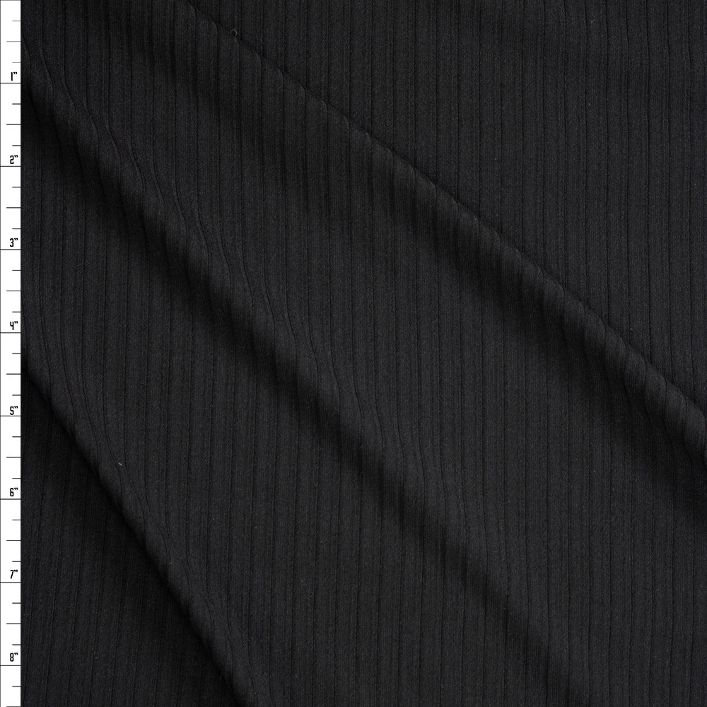 Cali Fabrics Black Brushed Stretch Rib Knit Fabric by the Yard
