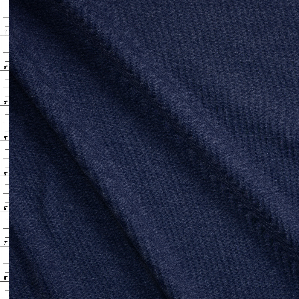 Cali Fabrics Navy Heather Soft Poly/Rayon Micro Ribbing Fabric by the Yard