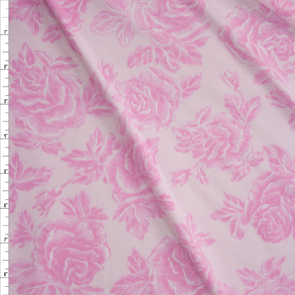 Cali Fabrics Pink Roses on Baby Pink Fabric by the Yard
