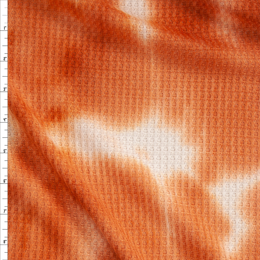 Cali Fabrics Rust and Offwhite Tie Dye Waffle Knit Fabric by the Yard