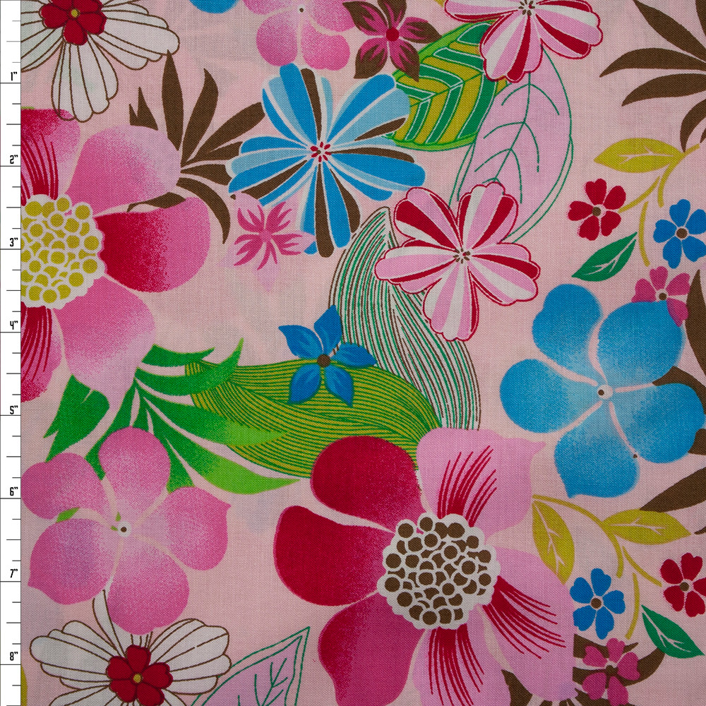 Cali Fabrics Vibrant Pink, Lime, Turquoise, and Brown Island Flowers ...