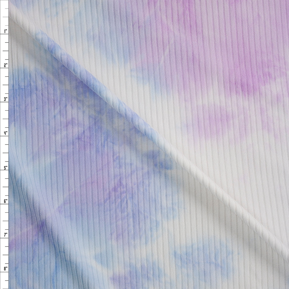 Cali Fabrics Lavender, Light Blue, and White Tie Dye Stretch Brushed ...