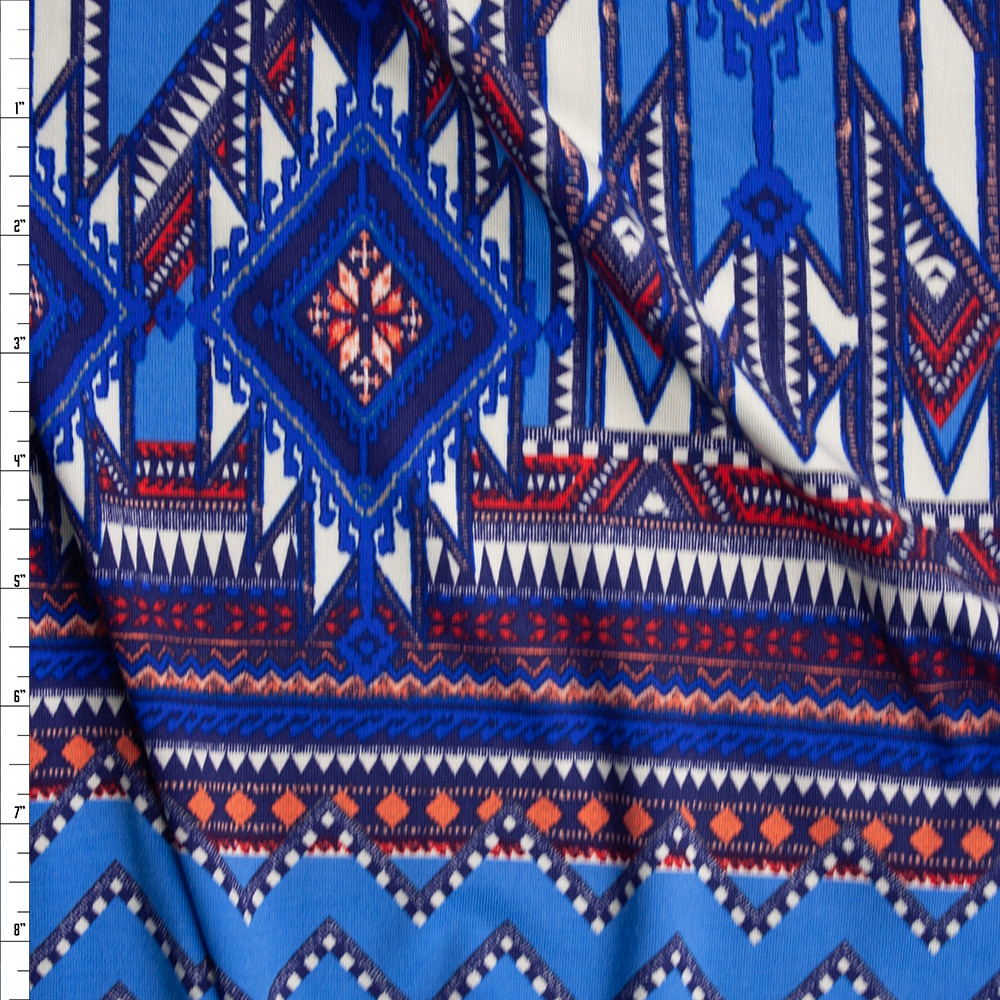 Cali Fabrics Blue Abstract Geometric Print Italian Designer Rayon ...