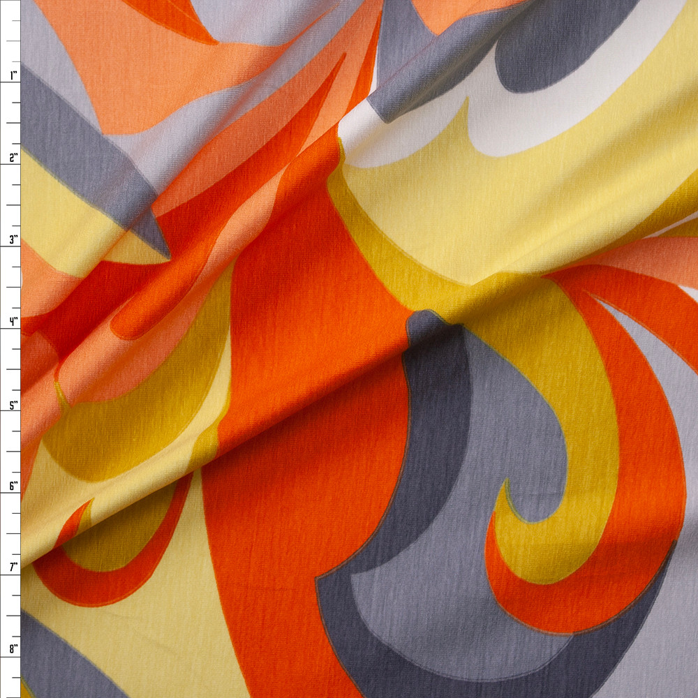 Cali Fabrics Large Orange, Yellow, and Grey Swirls Italian Designer ...