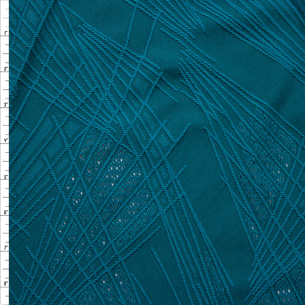 Cali Fabrics Teal on Teal Textured Geometric Lines Mesh Border ...