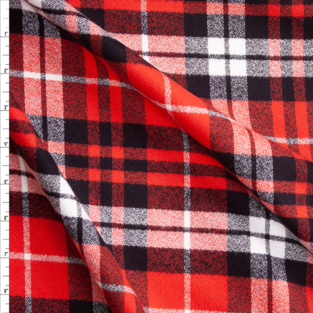 Cali Fabrics Red, Black, and White Designer Crepe Flannel Fabric by the ...