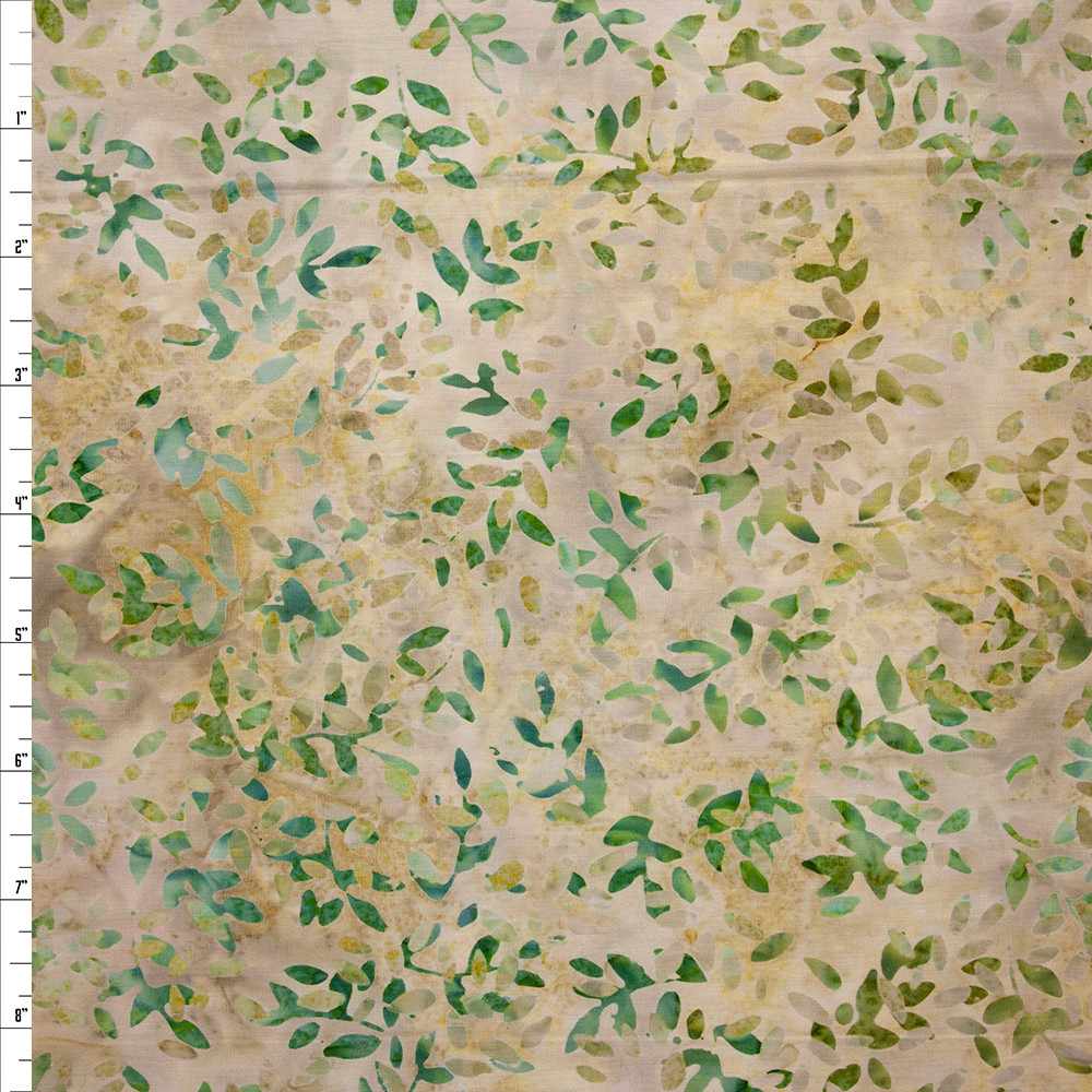Cali Fabrics Sage Leaves on Light Tan Authentic Indonesian Batik #25747 ...