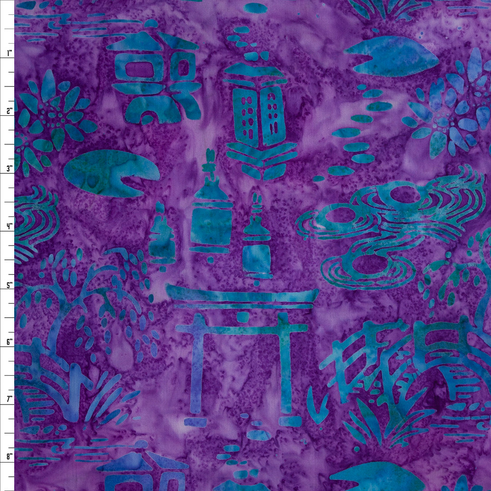 Cali Fabrics Teal Garden on Purple Authentic Indonesian Batik #25749 ...