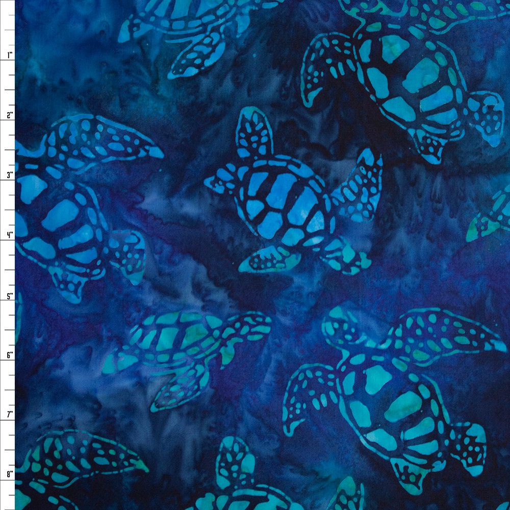 Cali Fabrics Turquoise Turtles on Deep Blue Authentic Indonesian Batik ...