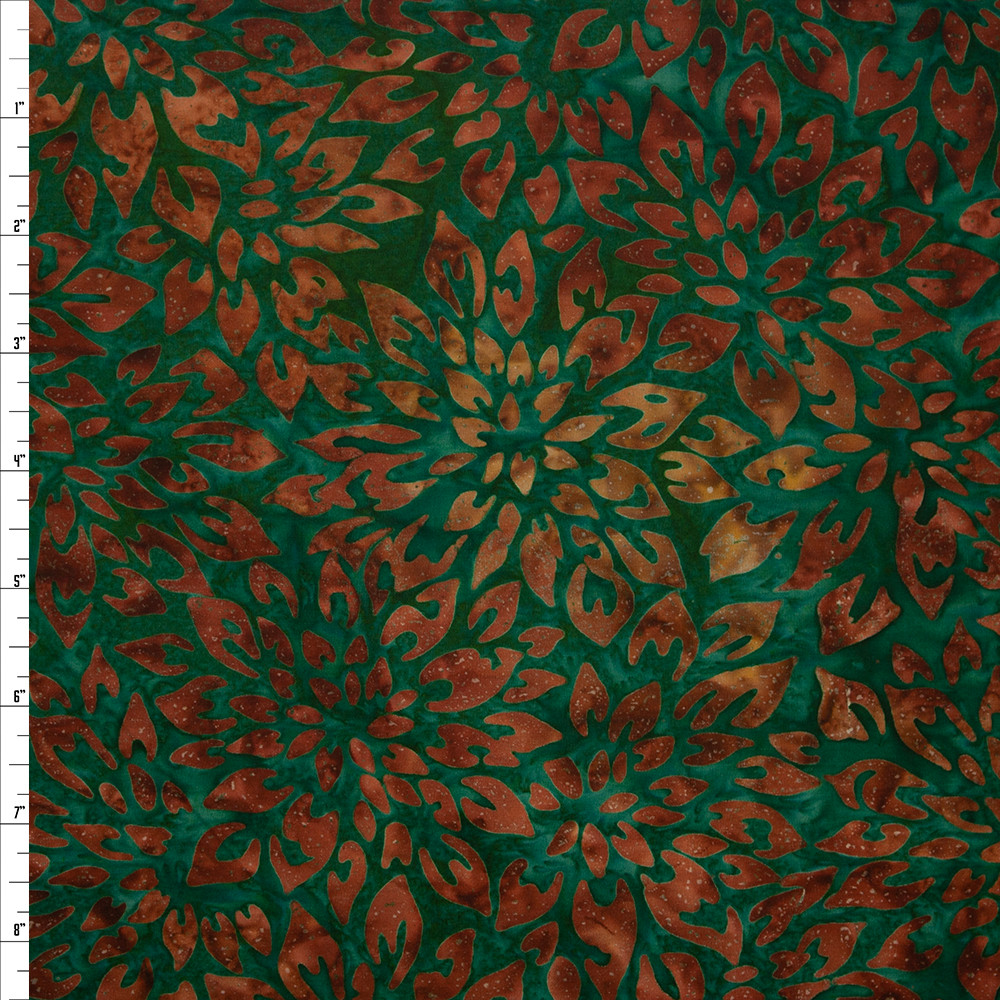 Cali Fabrics Brown Layered Floral on Green Authentic Indonesian Batik ...