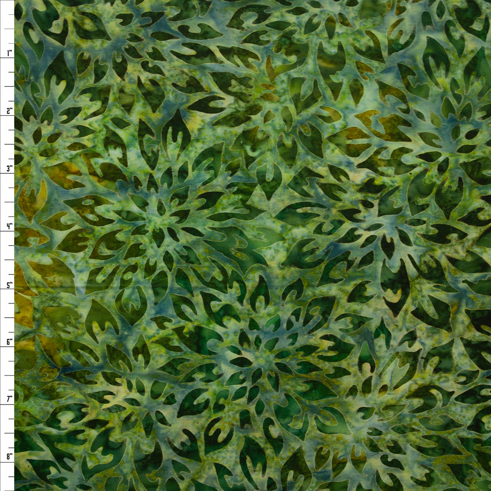 Cali Fabrics Green Layered Floral Authentic Indonesian Batik #25762 ...