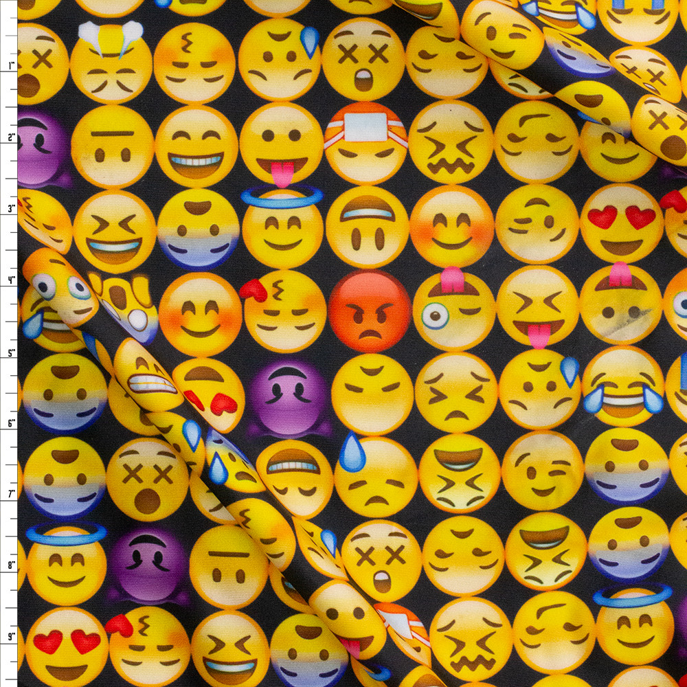 Cali Fabrics Emoji Mania on Black Nylon/Spandex Swim Knit Fabric by the ...